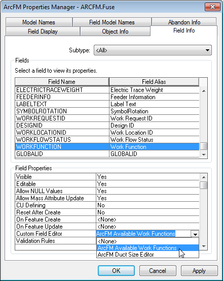 ArcFM Available Work Functions